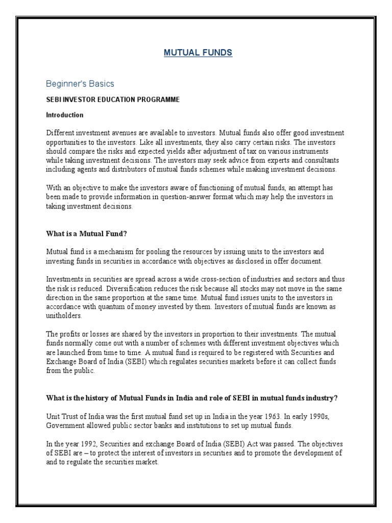 Beginner's Basics: Mutual Funds | PDF