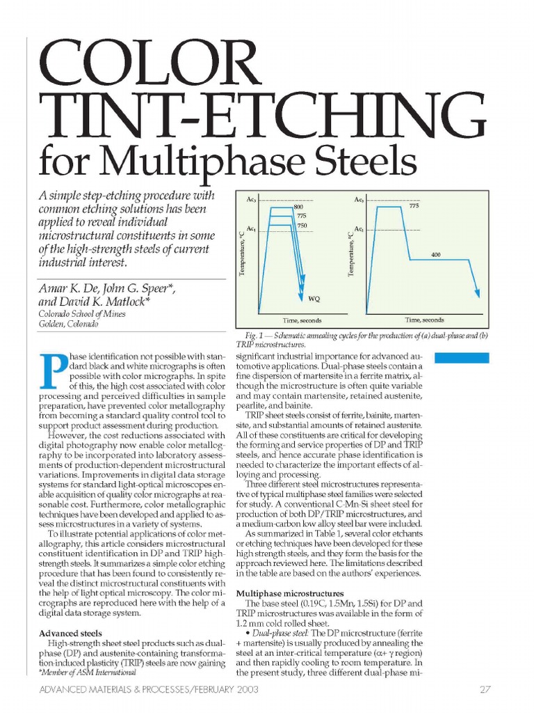 Color Tint Etching For Multiphase Steels | PDF