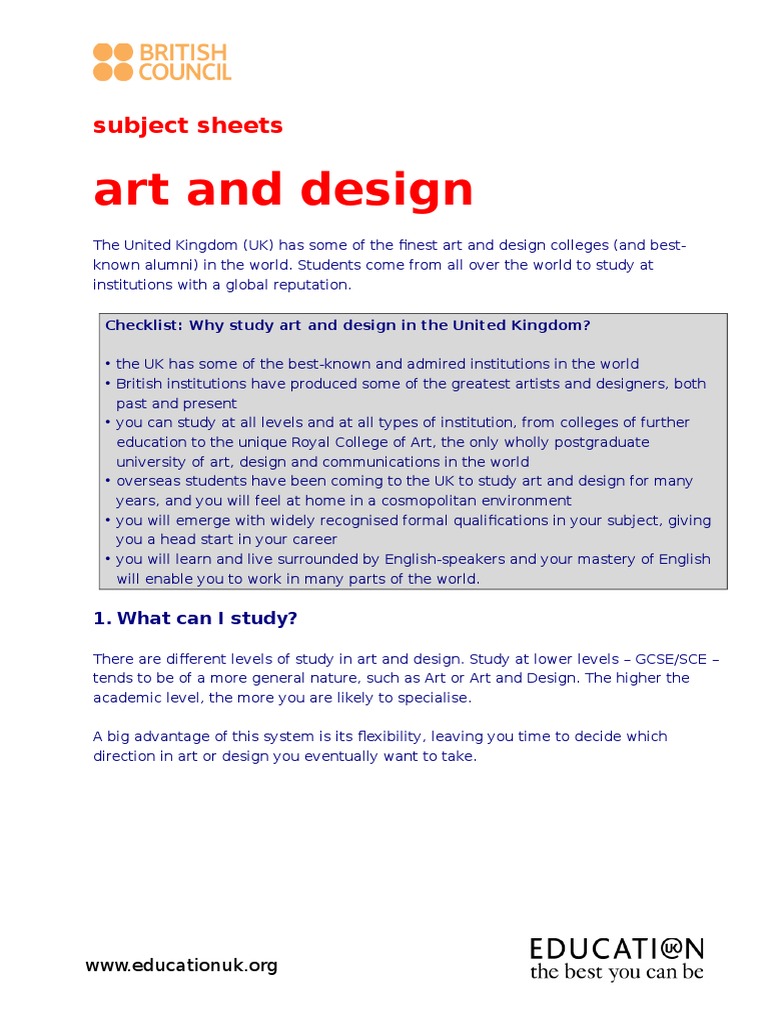 Art and Design: Subject Sheets | PDF | Fine Art | Graphic Design
