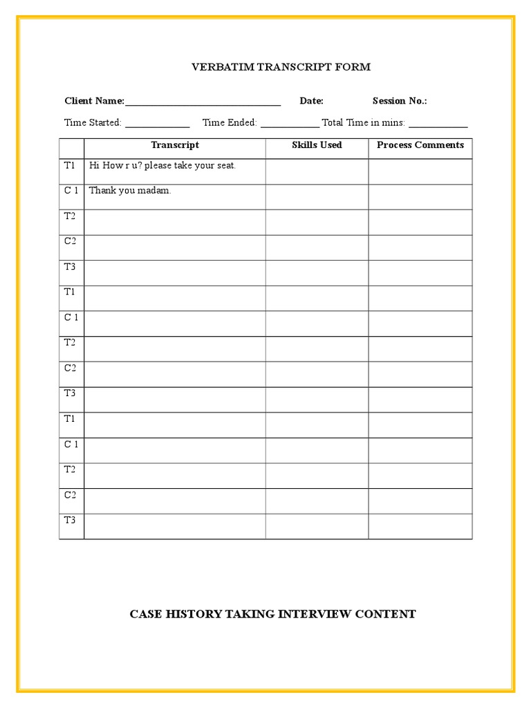 00 Verbatim Template | PDF | Confidentiality | Clinical Psychology