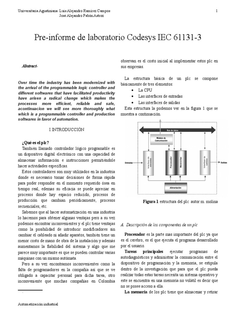 Pre-Informe de Laboratorio Codesys IEC 61131-3 | PDF | Controlador lógico programable ...