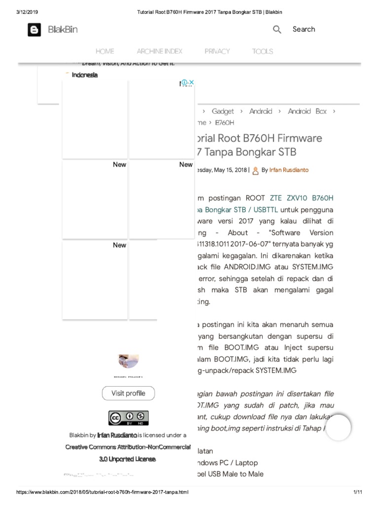 Tutorial Root B760H Firmware 2017 Tanpa Bongkar STB - Blakbin | PDF