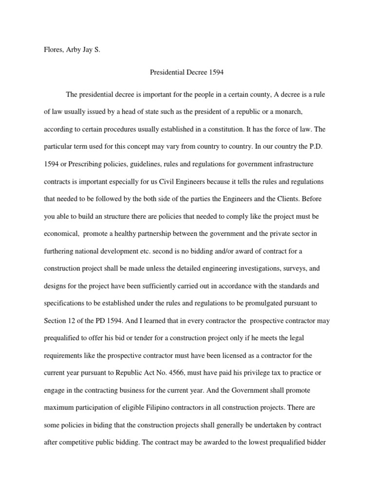 PD 1594 | PDF | Decree | Virtue