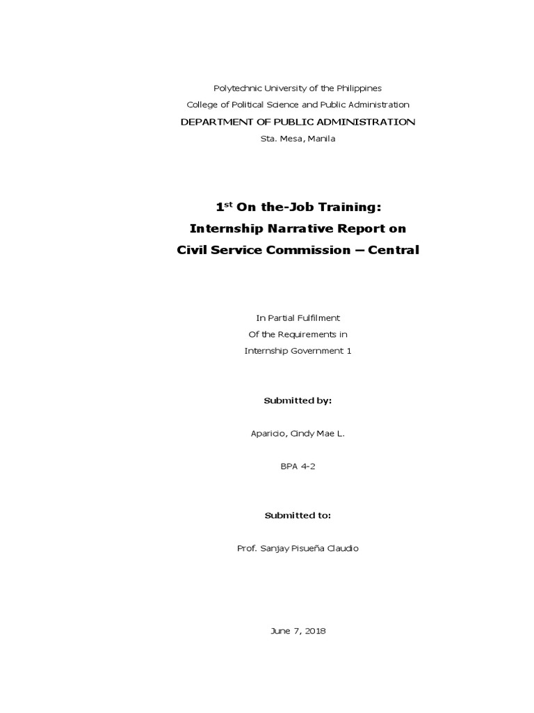 1 On The-Job Training: Internship Narrative Report On Civil Service ...
