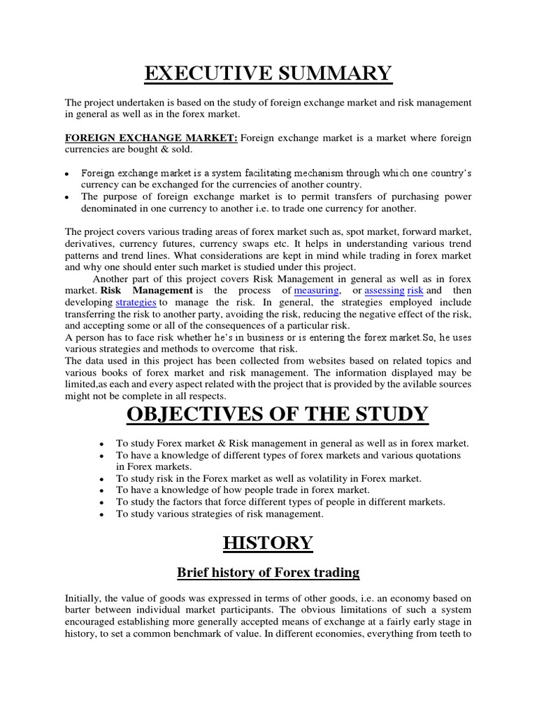 Executive Summary | PDF | Risk Management | Foreign Exchange Market