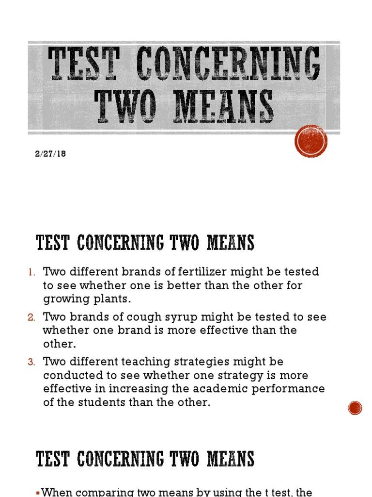 Chapter 5. Test Concerning Two Means PDF | PDF | Statistical Analysis ...