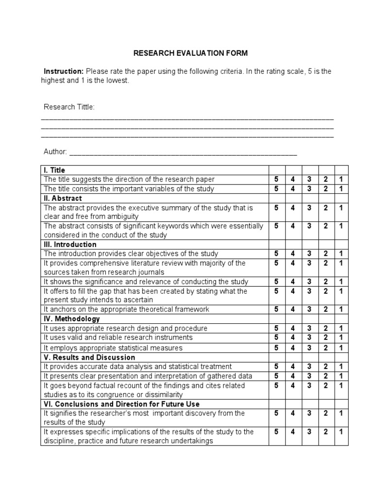 Research Evaluation Form | PDF | Abstract (Summary) | Methodology