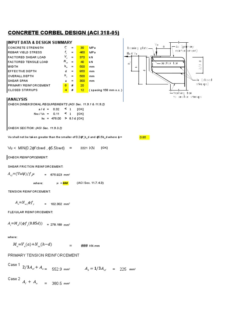 Concrete Corbel Design (ACI 318-05) | PDF
