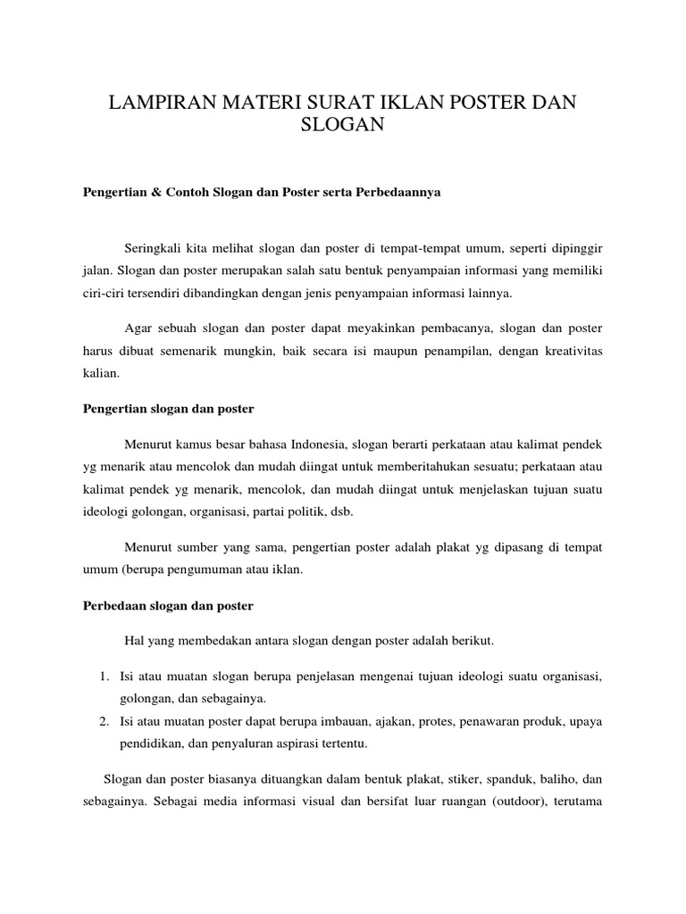 Lampiran Materi Surat Iklan Poster Dan Slogan | PDF