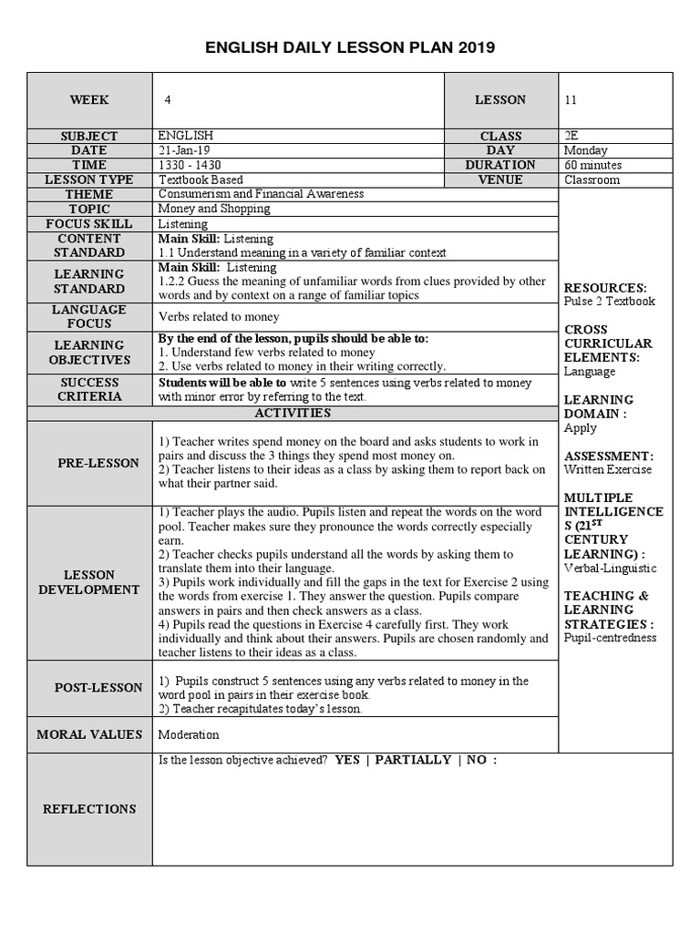 Lesson Plan 2e Lp7 | Download Free PDF | Lesson Plan | Teachers