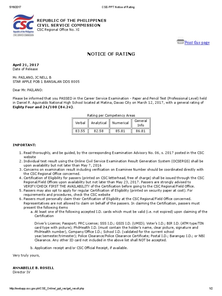 CSE-PPT Notice of Rating PDF | PDF | Identity Document | Government And ...