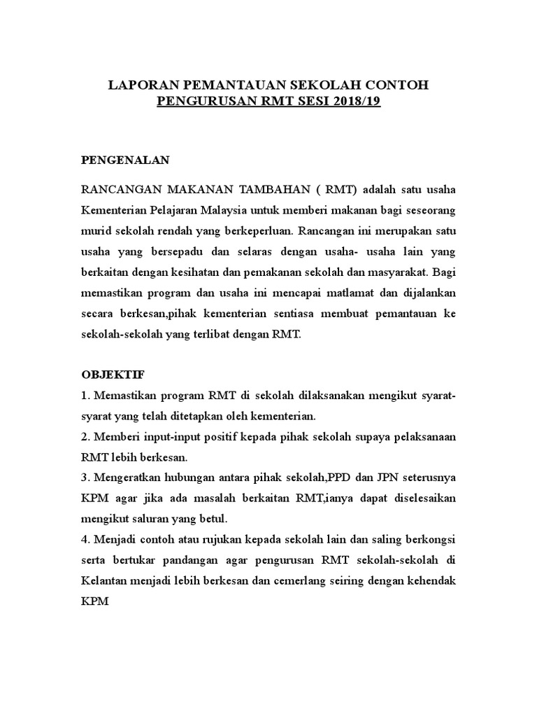 Laporan Pemantauan RMT | PDF