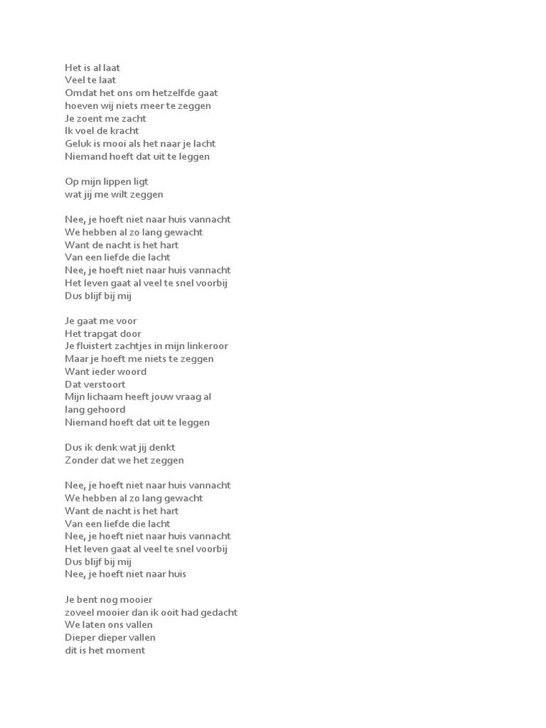 Nee Je Hoeft Niet Naar Huis Lyrics | PDF