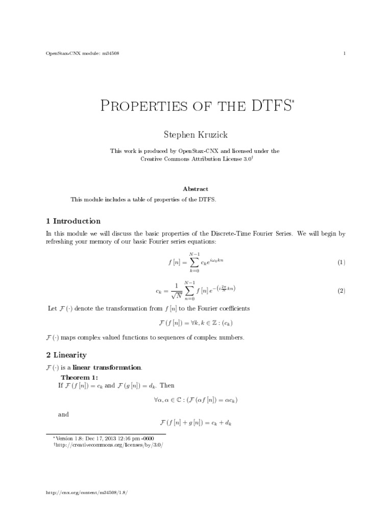 DTFS Properties and Theorems | PDF | Discrete Fourier Transform ...
