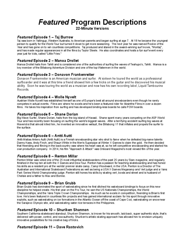 Program Descriptions - Featured (22-Min Version) | PDF | Individual ...