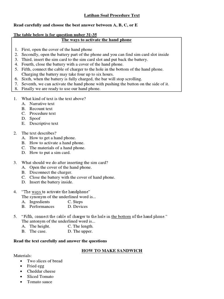 Latihan Soal Procedure Text Kelas 7-11 | PDF | Nature