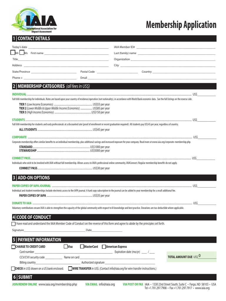 IAIA Membership Form | PDF | United States Dollar | Visa Inc.