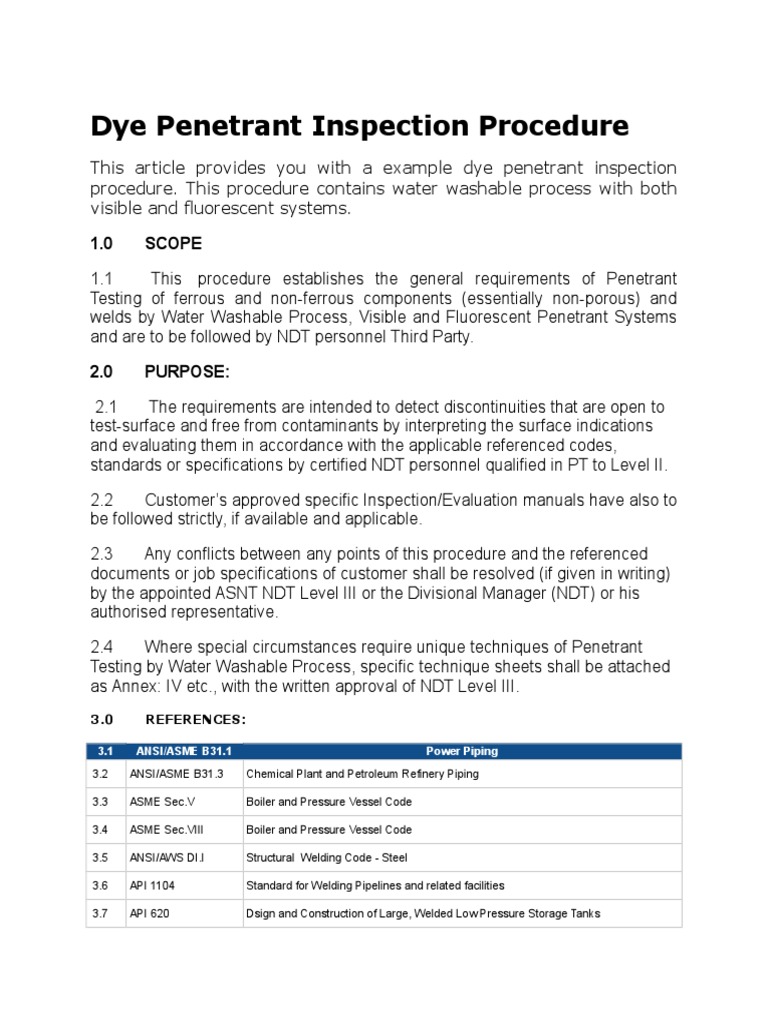 Dye Penetrant Inspection Procedure - Acceptance Criteria - N | PDF ...