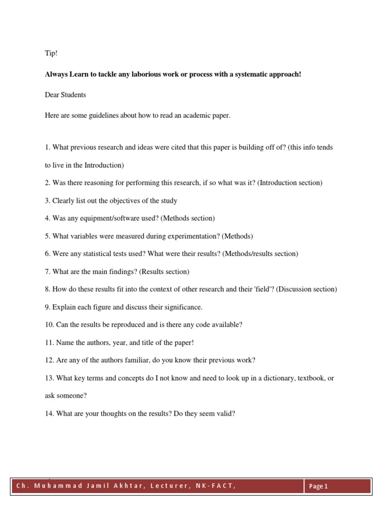 Academic Paper Reading Guide | PDF | Career & Growth