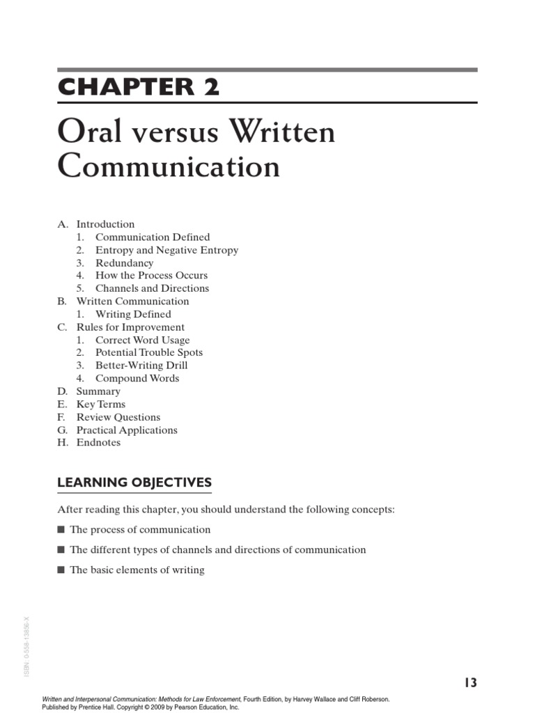 Oral Versus Written Communication: Learning Objectives | PDF | Police ...