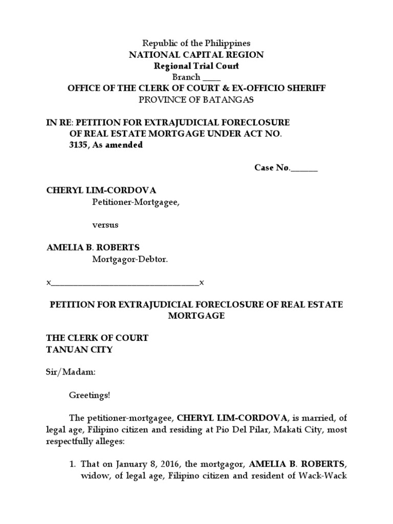 EXTRAJUDICIAL FORECLOSURE.docx | Mortgage Law | Foreclosure