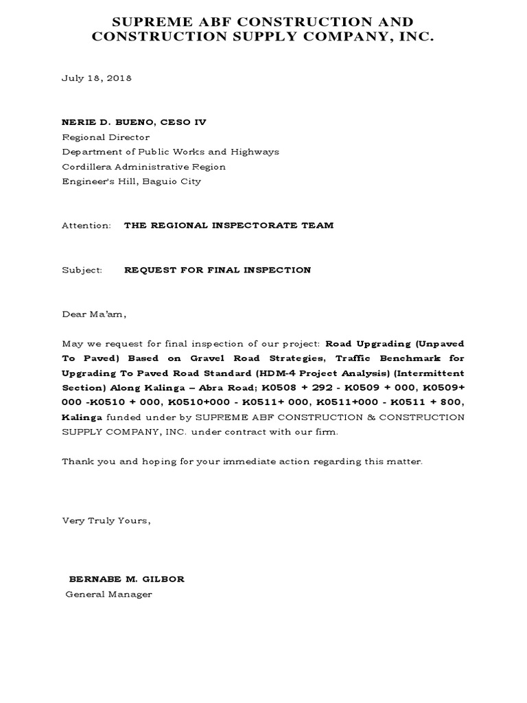 Request For Inspection Talalang | PDF