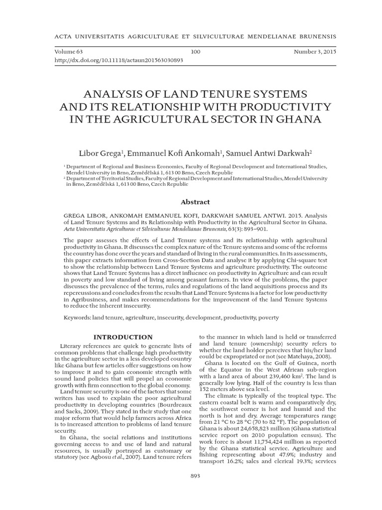 Analysis of Land Tenure Systems and Its Relationship With Productivity ...