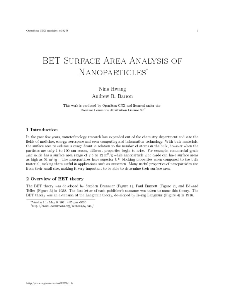Bet Surface Area Analysis of Nanoparticles | PDF | Adsorption | Surface ...