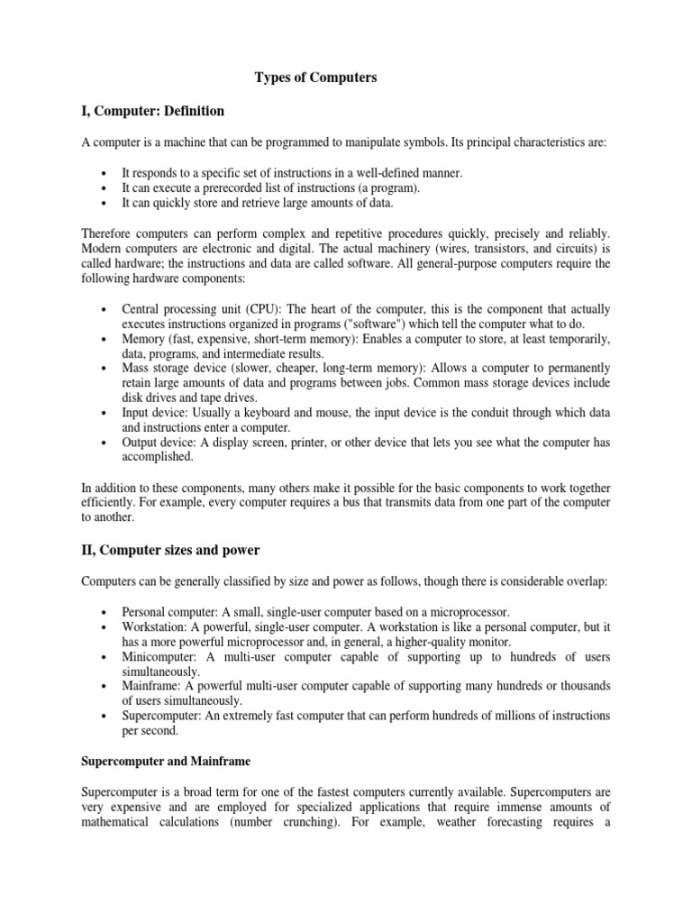 Types of Computers | PDF | Personal Computers | Laptop