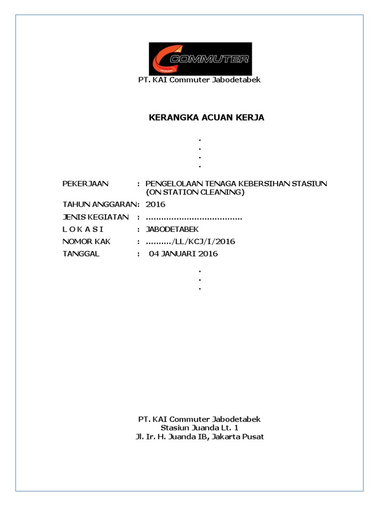 RKS KAK Kebersihan Stasiun | PDF