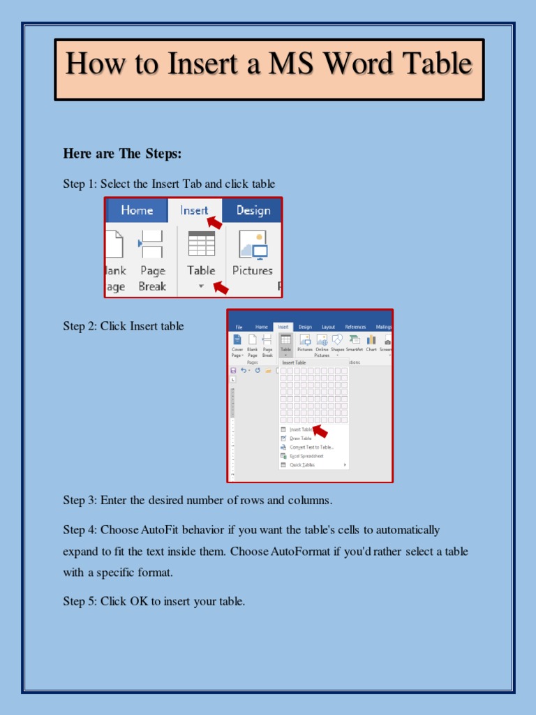 How To Insert A MS Word Table: Here Are The Steps | PDF | Career ...