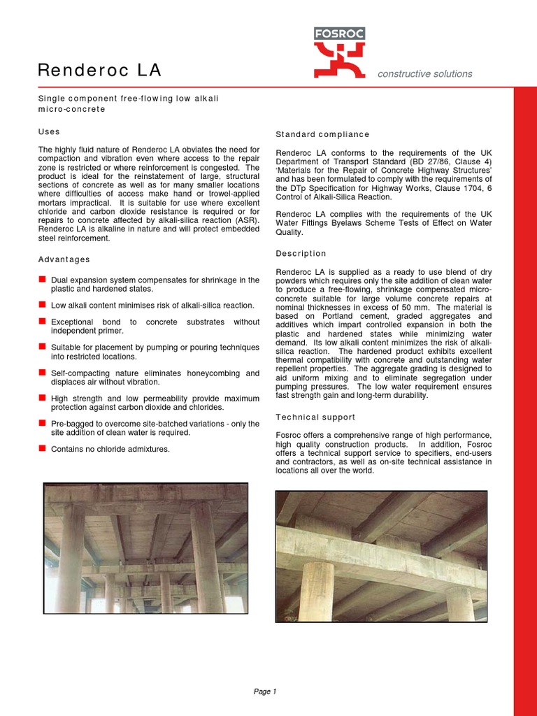 Renderoc LA: Single Component Free-Flowing Low Alkali Micro-Concrete ...