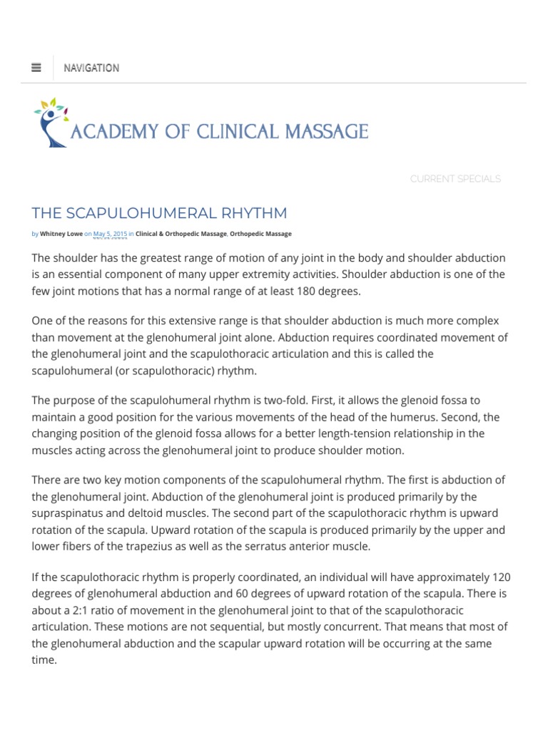 Understanding Scapulohumeral Rhythm | PDF | Shoulder | Anatomical Terms ...