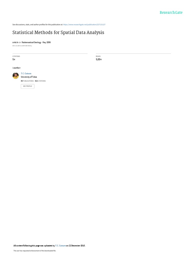 Statistical Methods For Spatial Data Analysis | PDF | Spatial Analysis ...