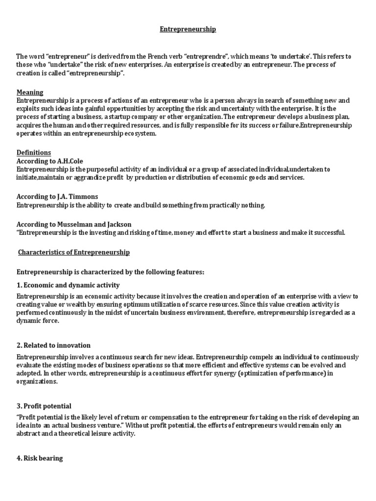 Entrepreneurship Unit 1 | PDF | Entrepreneurship | Economic Growth