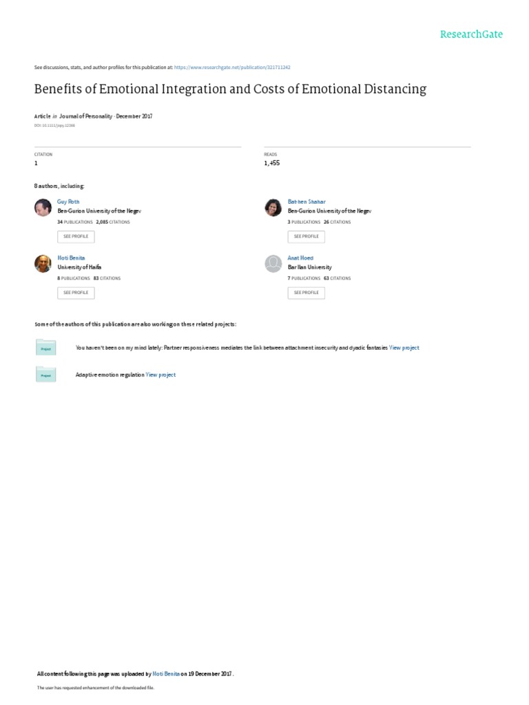 Benefits of Emotional Integration and Costs of Emotional Distancing ...