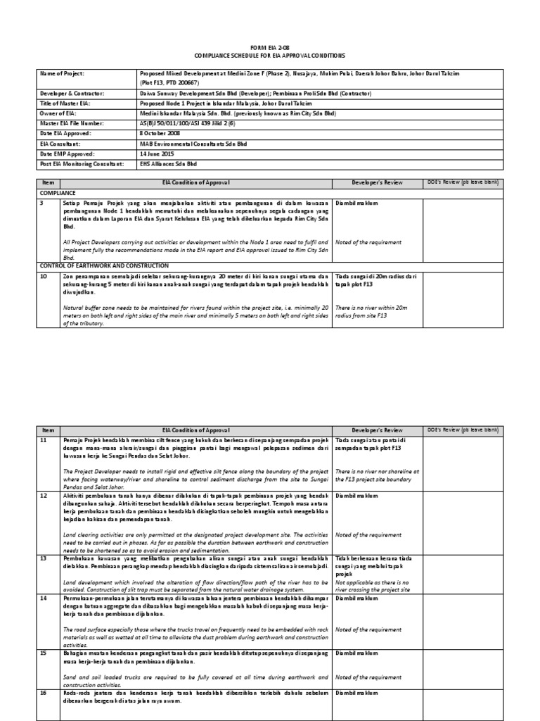 Borang Eia 2 08 E Pdf Environmental Impact Assessment Water Quality