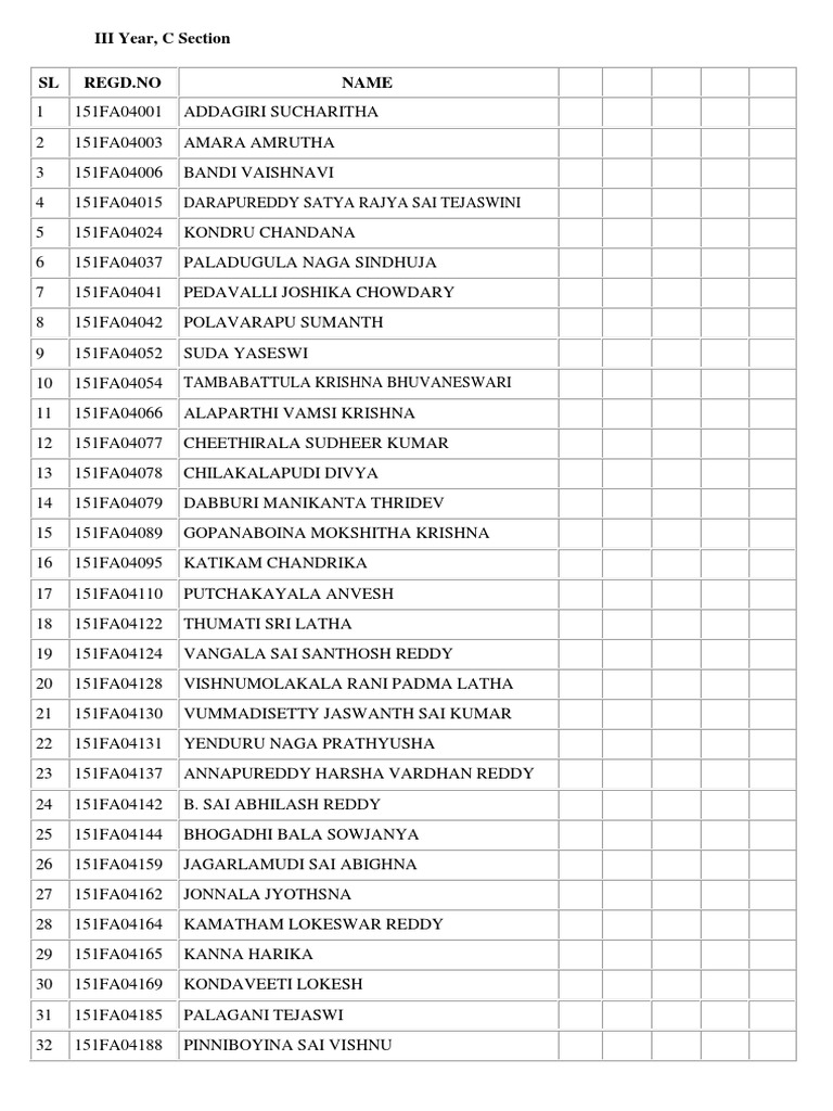 Student List: III Year, C Section | PDF | Leisure