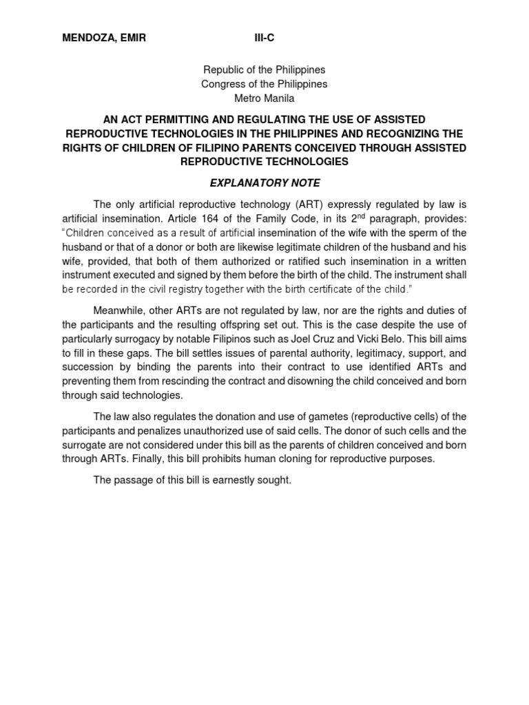 Philippine Assisted Reproductive Technologies Act (Proposed Version by ...