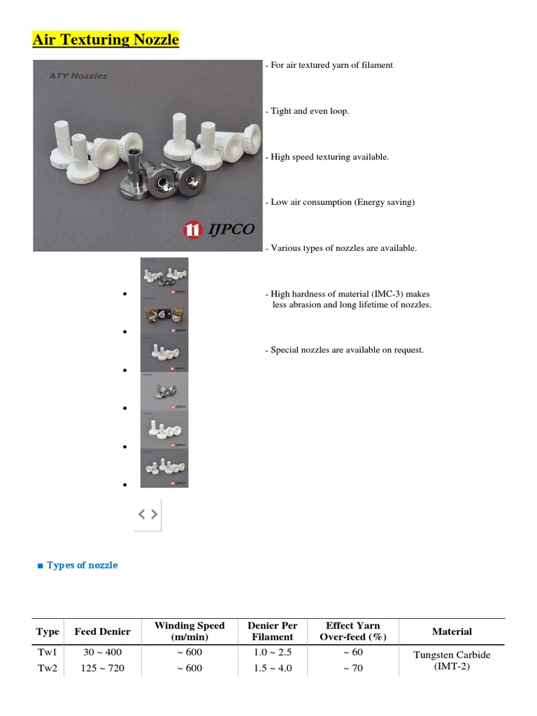 Air Texturing Nozzle Specifications | PDF | Yarn | Materials