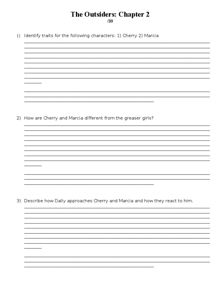The Outsiders - Chapter 2 Questions | PDF