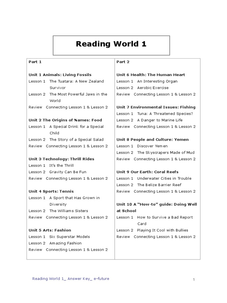 Reading World - Student Book 1[답지].docx | PDF | Tuna