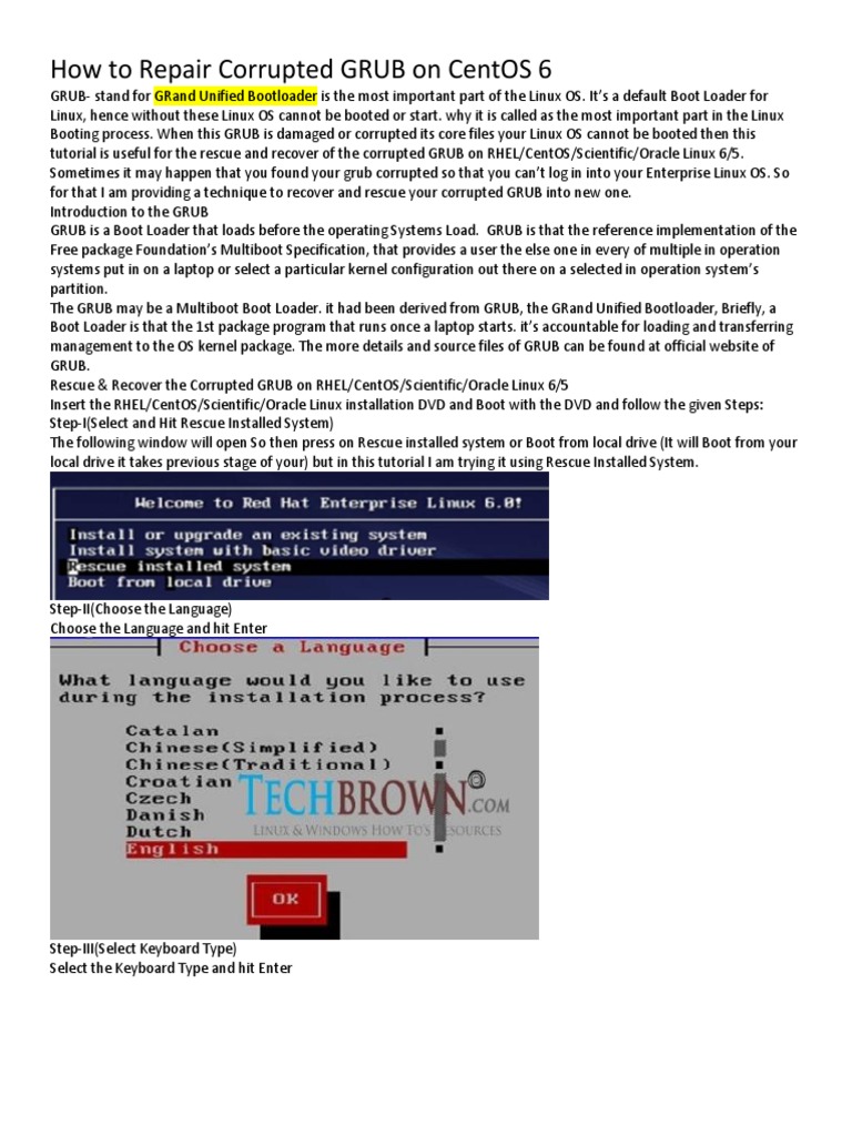 How To Repair Corrupted GRUB On CentOS 6 | PDF | Booting | Free Software