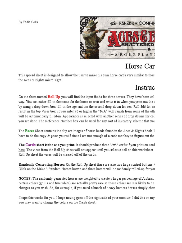 Horse Card Maker Spreadsheet | PDF | Horses | Computing