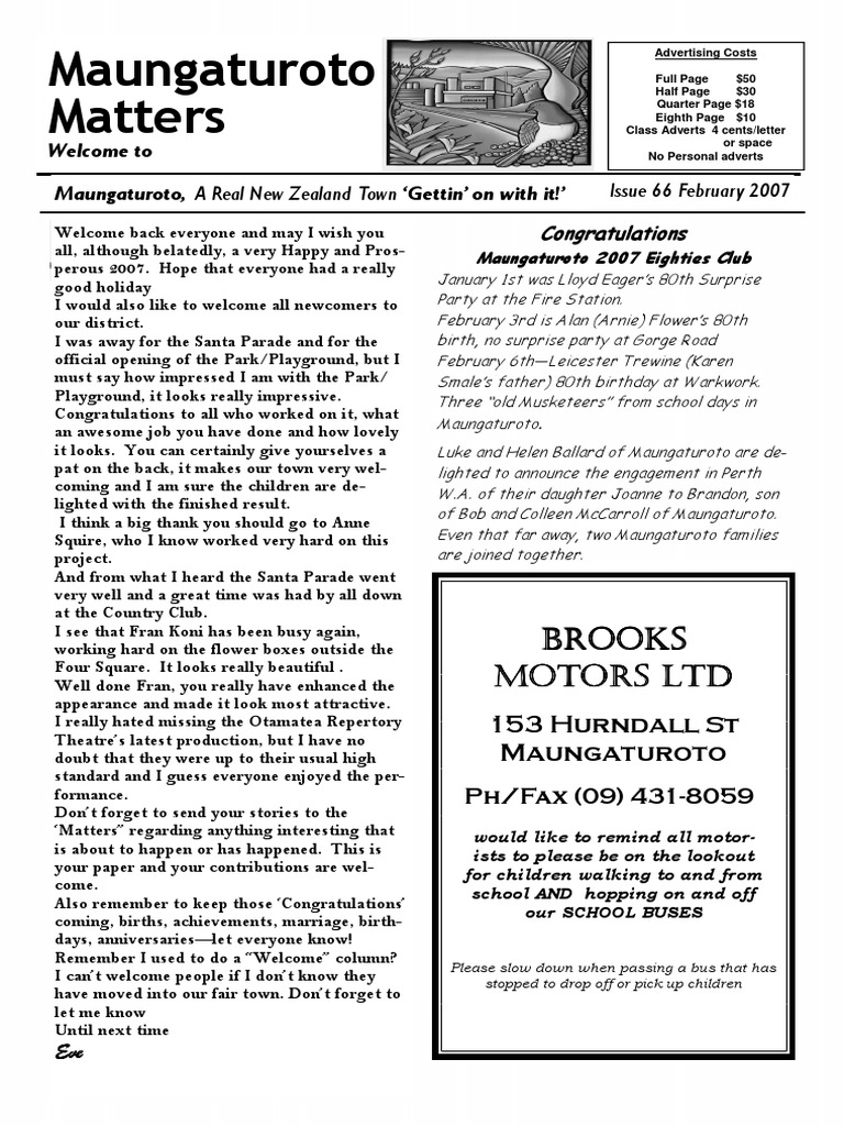 Maungaturoto Matters Issue 66 February 07 | PDF | Economic Development ...