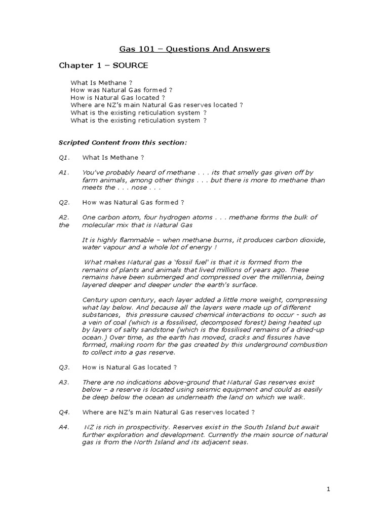 Gas 101 - Questions and Answers Chapter 1 - SOURCE: Scripted Content ...