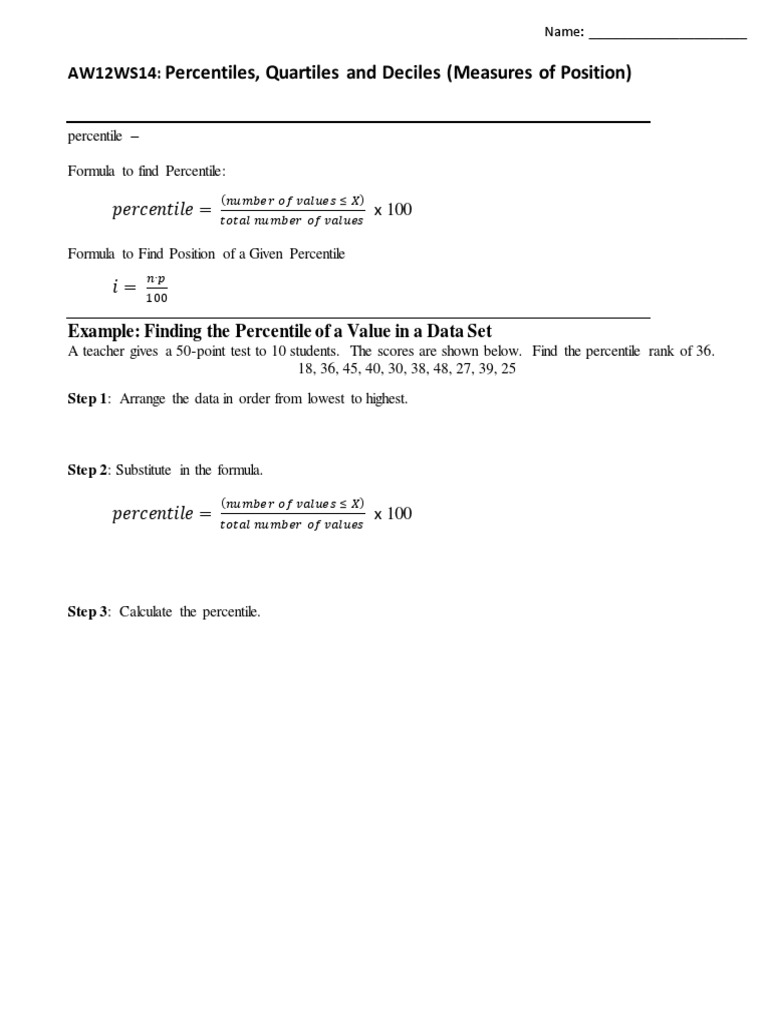 WS14 Percentiles Quartiles and 2 | PDF | Percentile | Descriptive ...