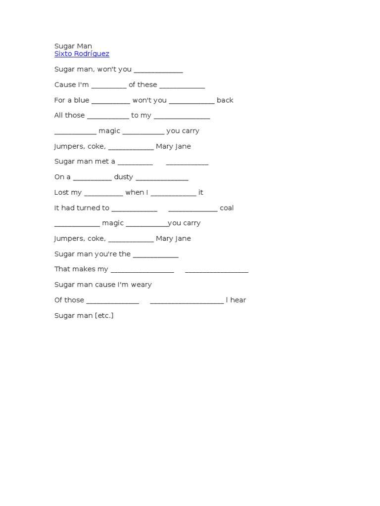 Sugar Man Lyrics Worksheet | PDF