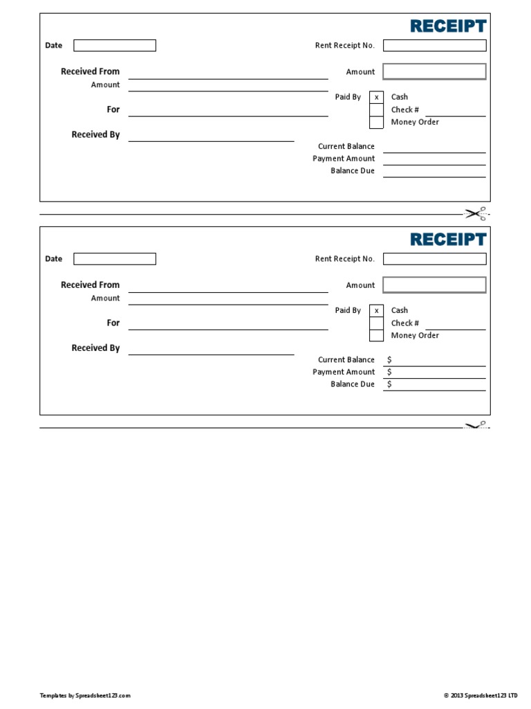 Rent Receipt Documenting Payment Amount, Method of Payment, Current ...