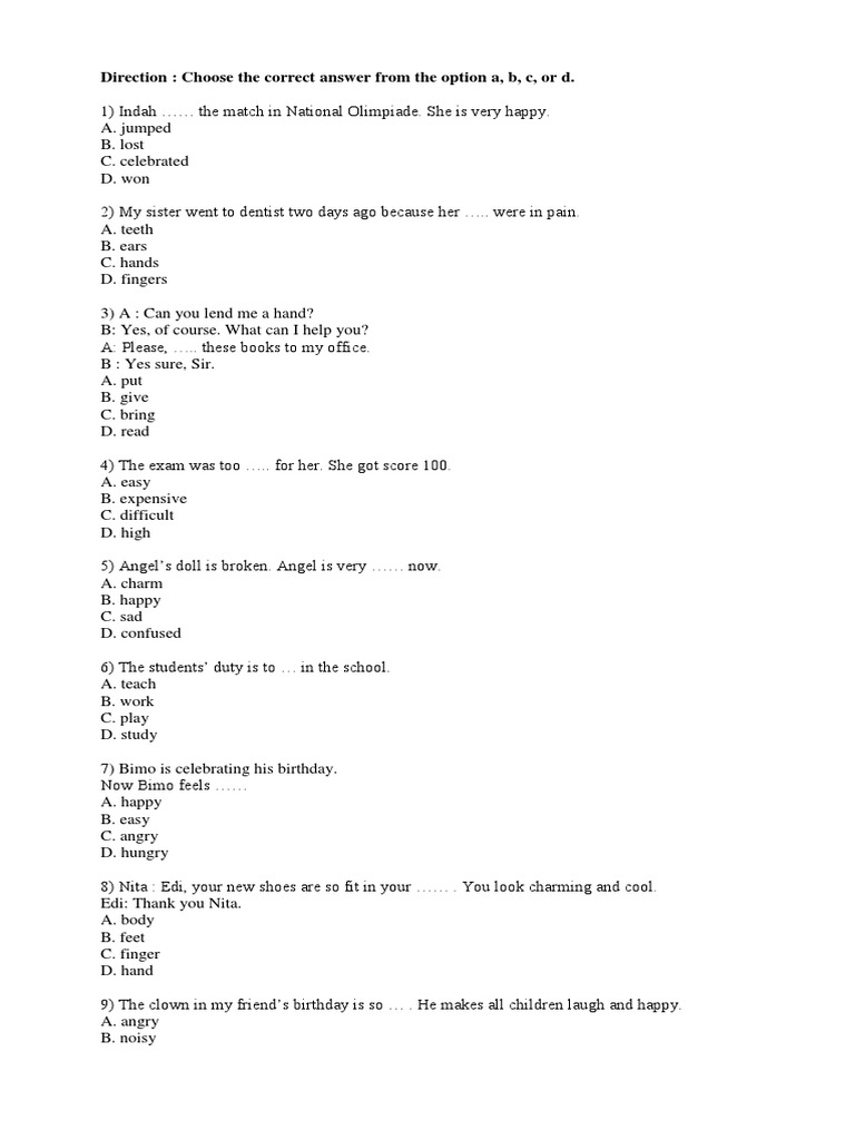 Direction: Choose The Correct Answer From The Option A, B, C, or D | PDF